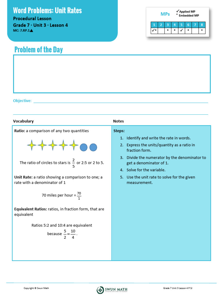 Problem of The Day: Procedural Lesson Grade 7 Unit 3 Lesson 4 | PDF ...