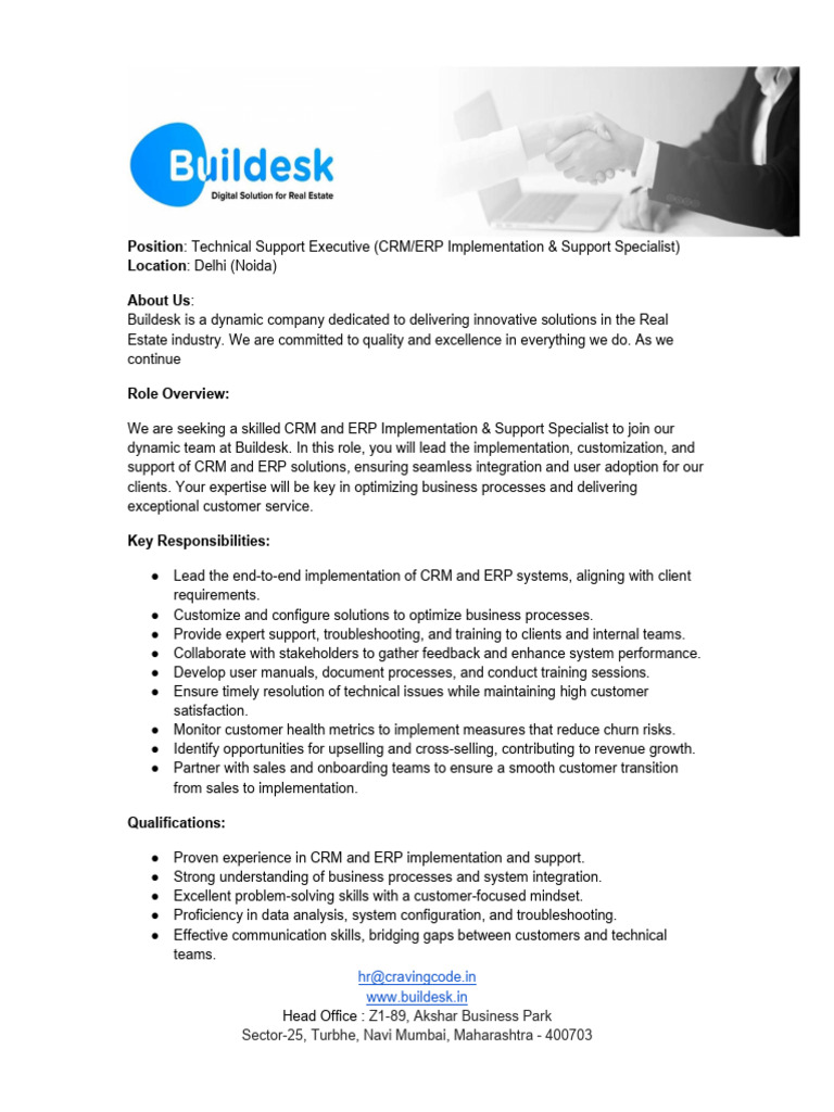 JD - CRM - ERP Implementation and Support Executive | PDF | Customer Relationship Management ...