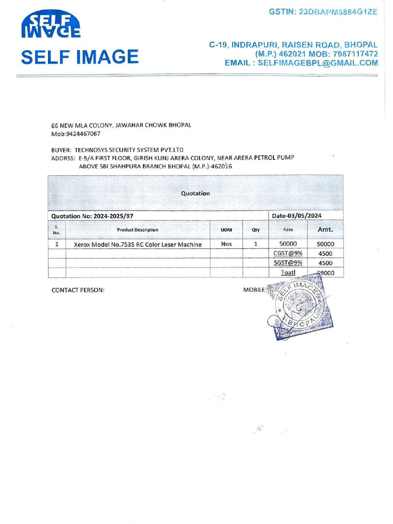 Self Image Printer quotation 2024 | PDF