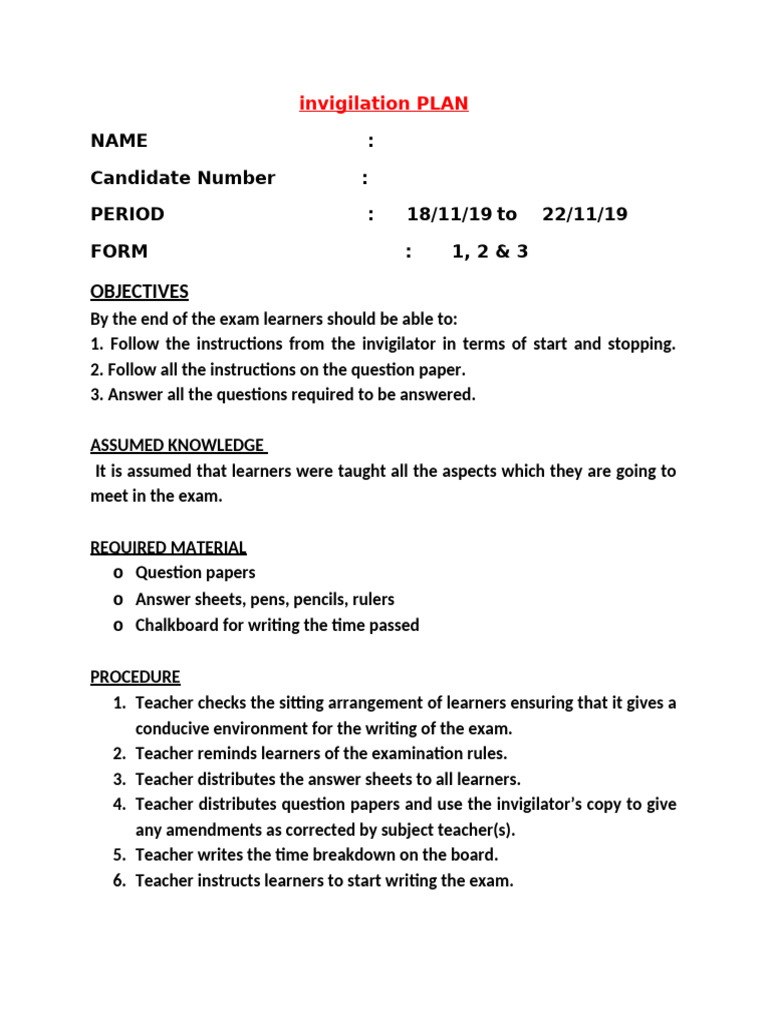 Invigilation Plan | PDF