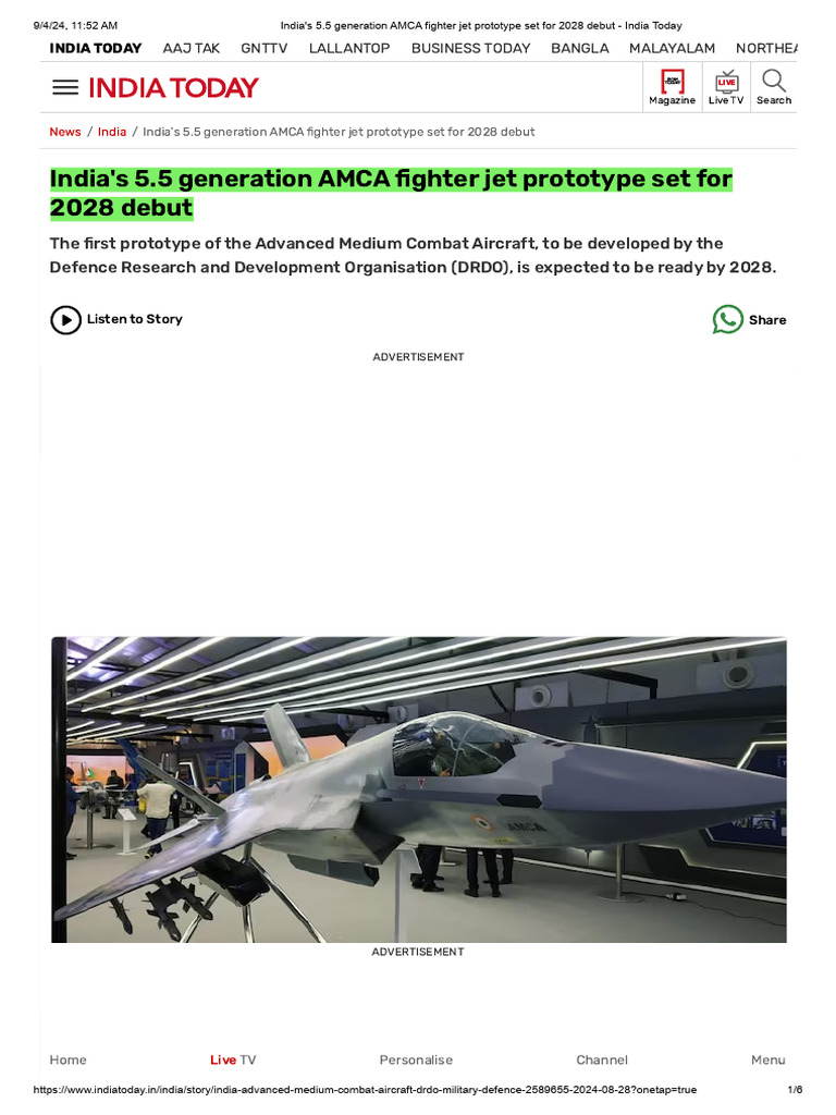 India's 5.5 Generation AMCA Fighter Jet Prototype Set For 2028 Debut ...