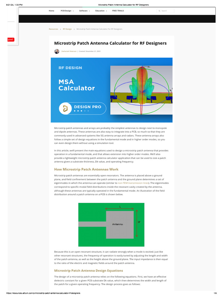 Microstrip Patch Antenna Calculator For RF Designers | PDF | Antenna ...