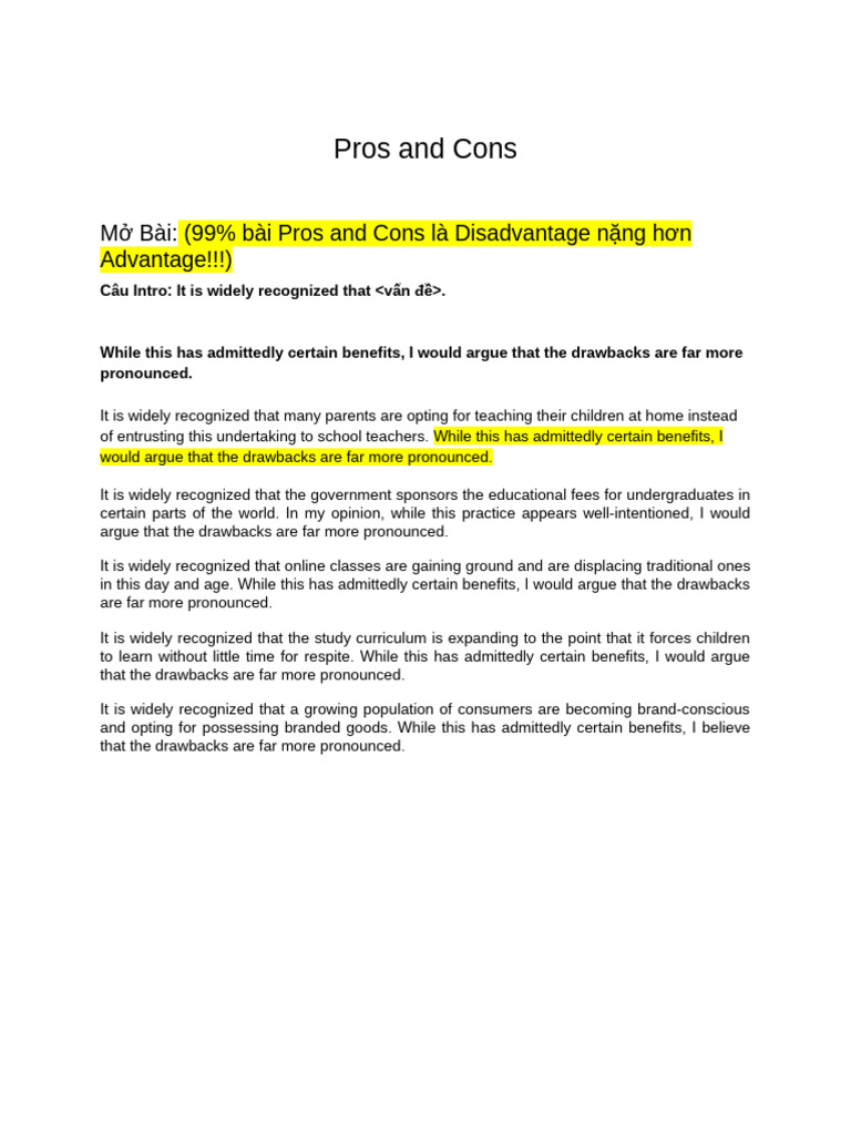 Pros and Cons Essay (Public) | PDF | Cost Of Living | Educational ...