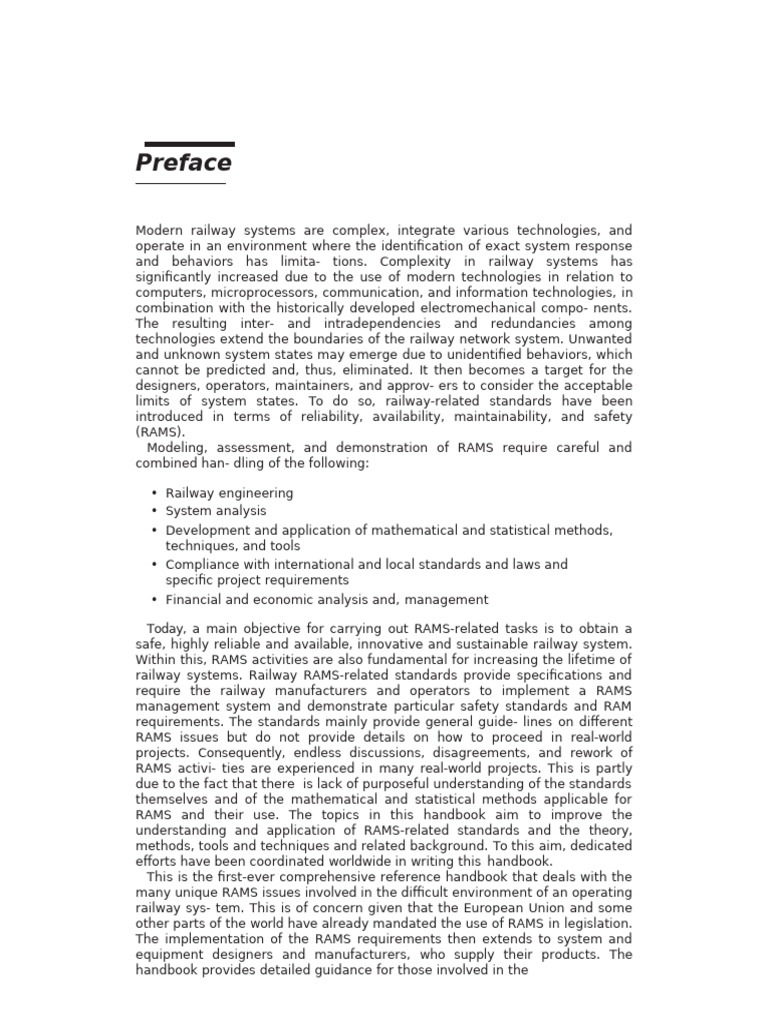 Handbook of RAMS in Railway Systems - Theory and Practice (Preface and Ch.1) | PDF | Risk ...