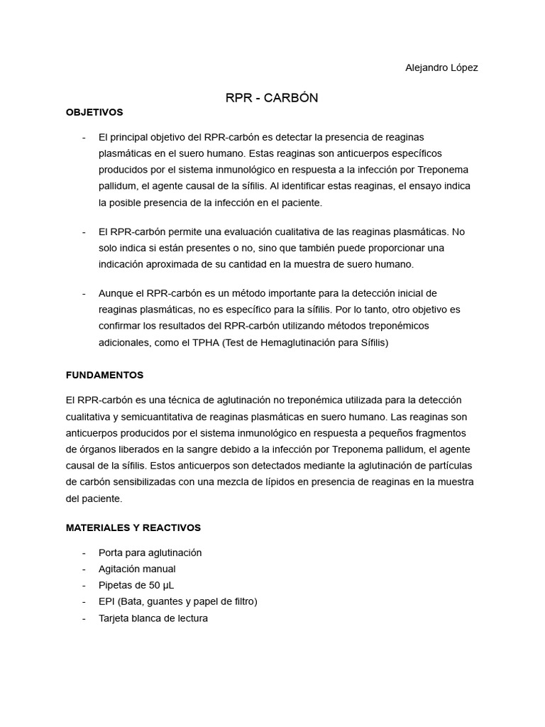 RPR - Carbón | PDF | Infección | Ciencias de la Salud