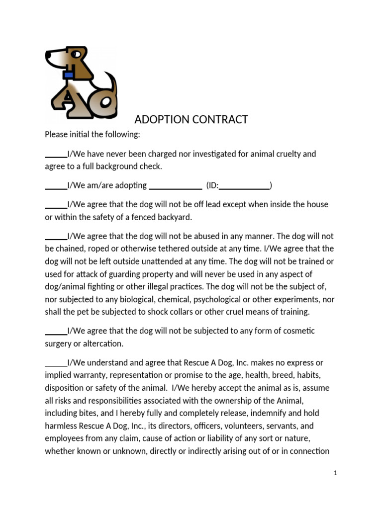 RAD Adoption Contract | PDF | Dogs | Leash