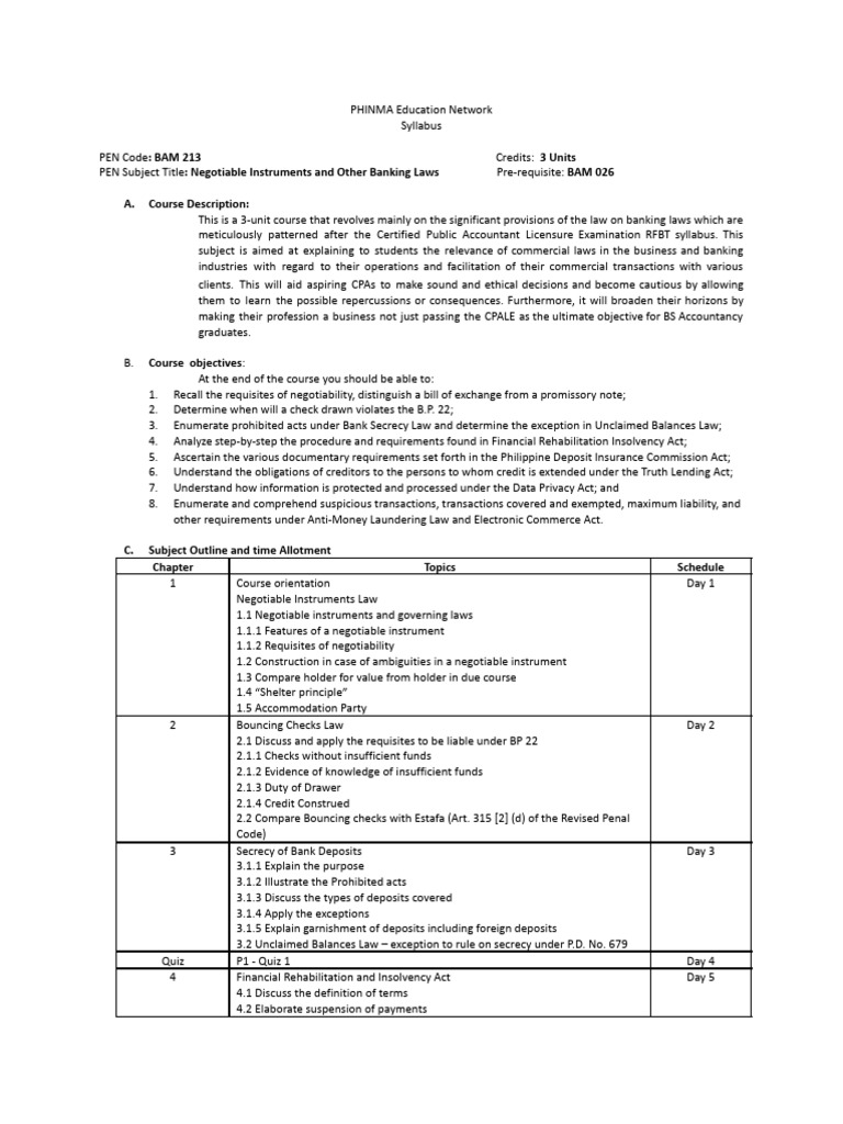 BAM 213 Syllabus - Students | PDF | Liquidation | Banks