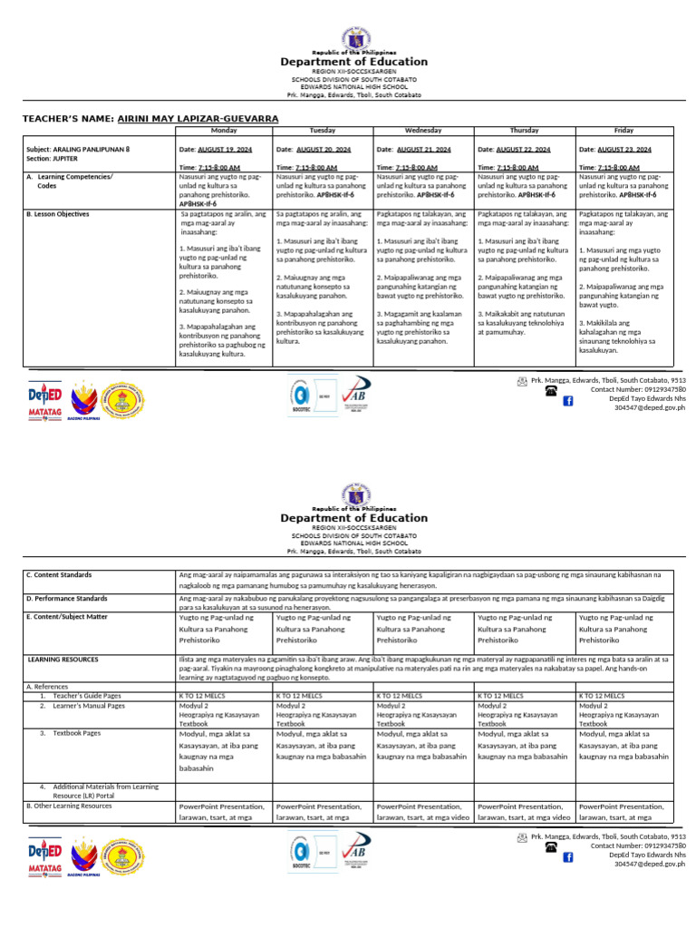 Ap8 Week Aug 19-23 | PDF