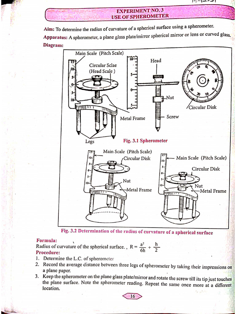 Phy 3. Spherometer | PDF