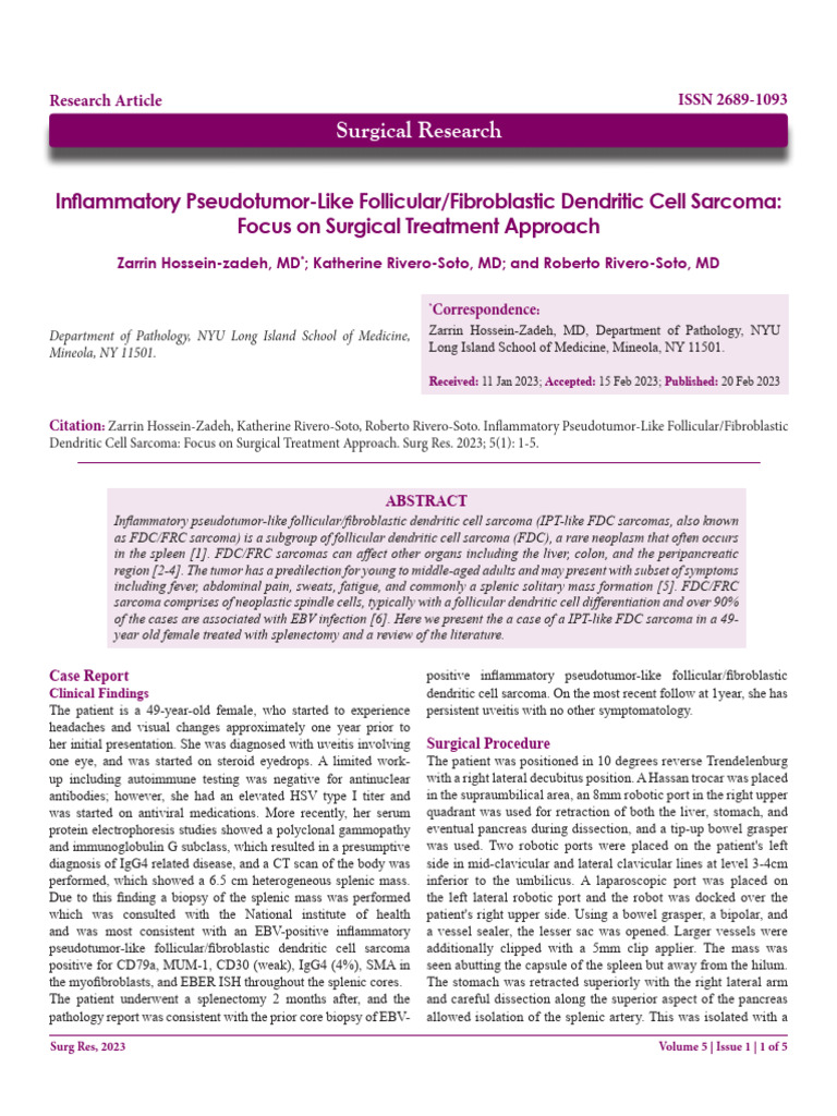 Inflammatory Pseudotumor-Like Follicular/Fibroblastic Dendritic Cell Sarcoma: Focus On Surgical ...