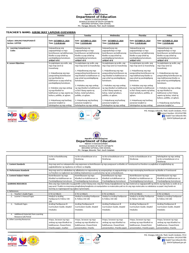 Ap8 Week Oct 21-25 | PDF