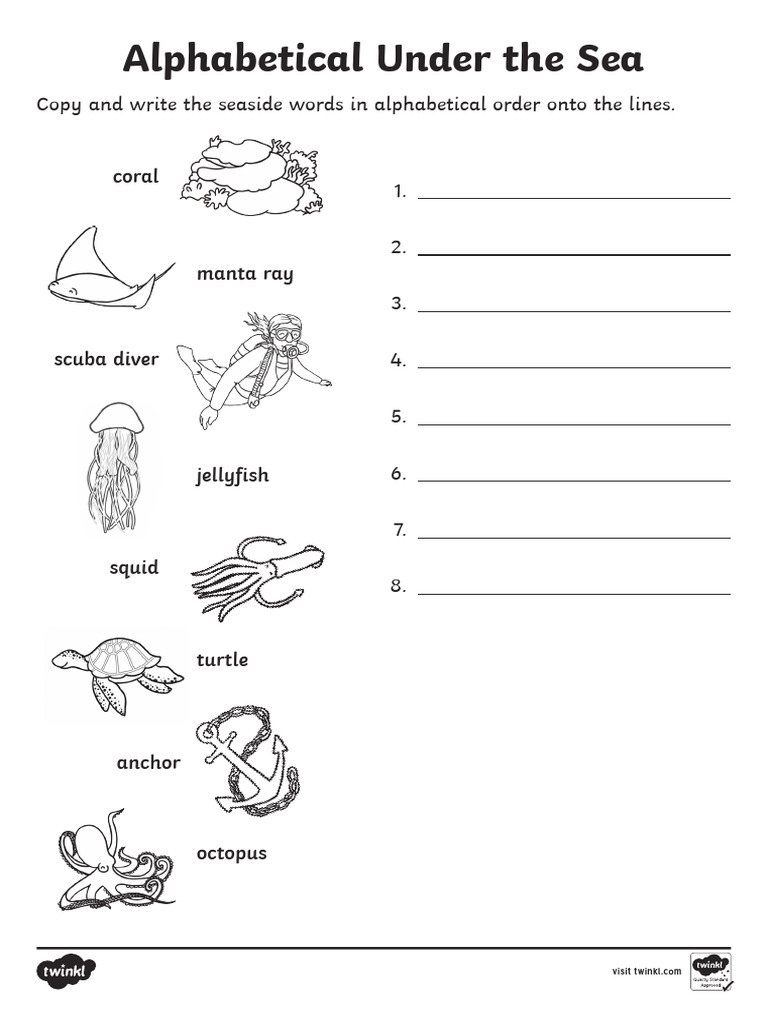 T T 11028 Under The Sea Differentiated Alphabet Ordering Activity Sheet ...