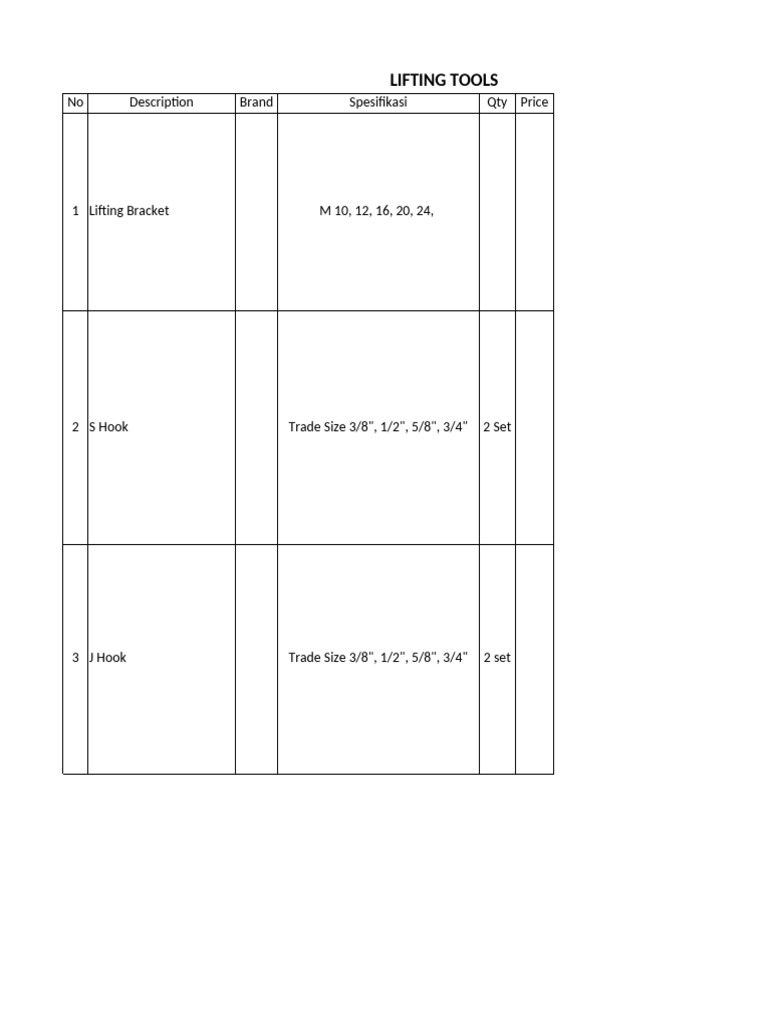 List Lifting Tools | PDF