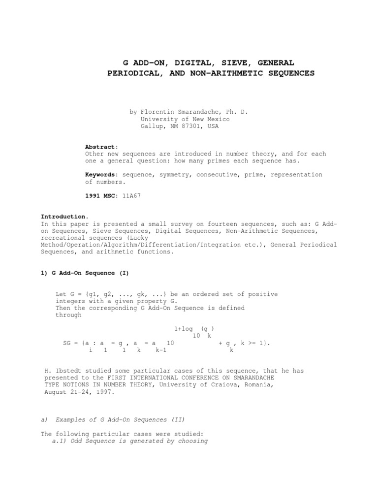 Sequences and Sieves, by Florentin Smarandache | PDF | Sequence | Prime Number