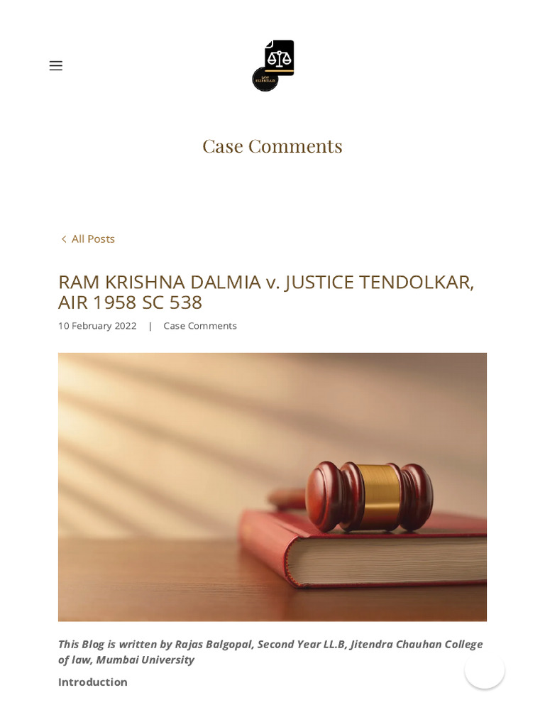 Law Students: Dalmia v. Tendolkar Analysis | PDF | Constitution | Common Law