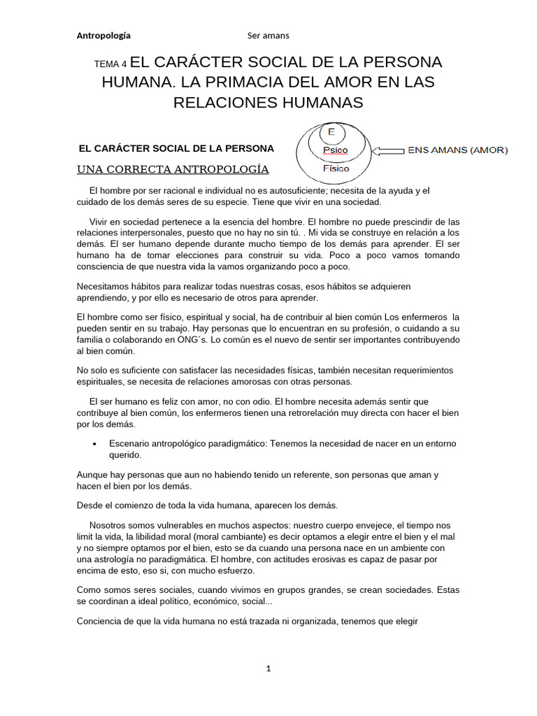 tema 4EL CARÁCTER SOCIAL DE LA PERSONA HUMANA | PDF | Amor | Sociedad