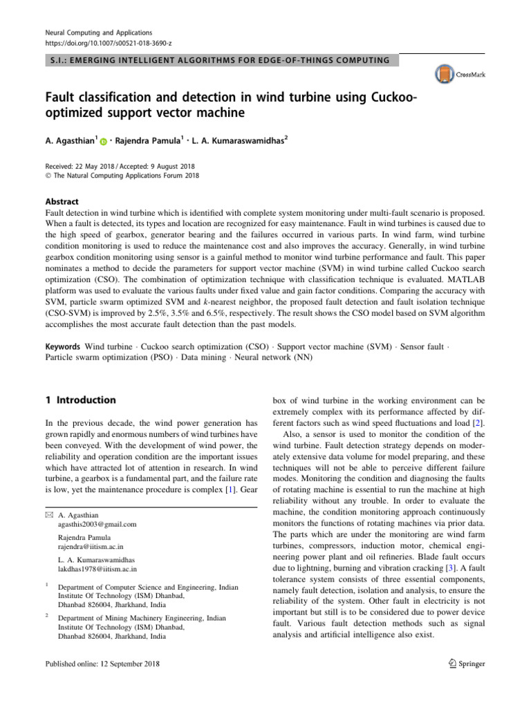 Fault Classification And Detection In Wind Turbine Using Cuckoo