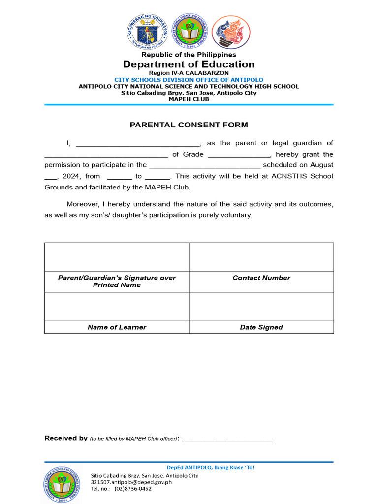 Parental Consent Form | PDF | Social Institutions | Family