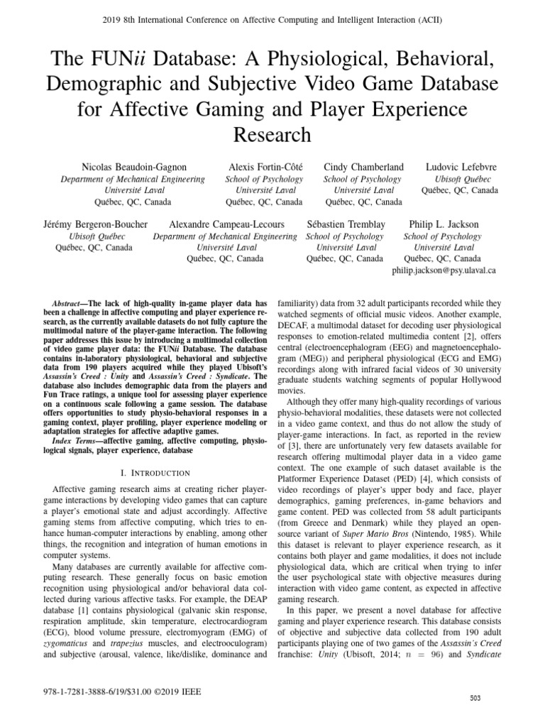 The FUNii Database A Physiological Behavioral Demographic and ...