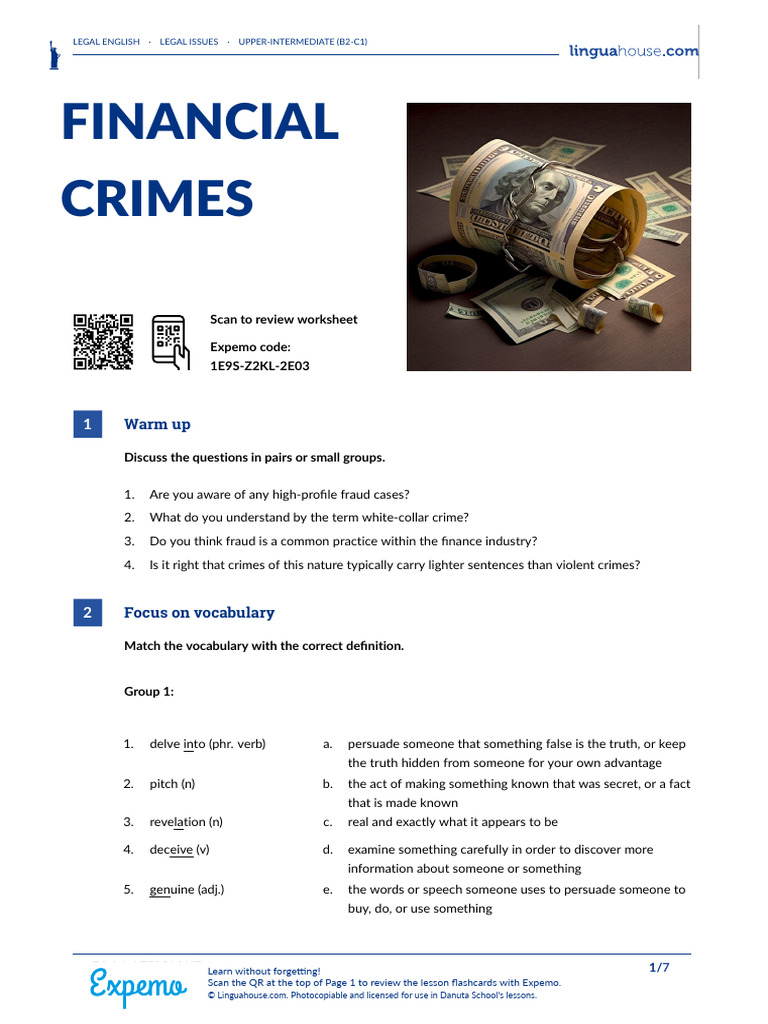 Financial Crimes American English Teacher B2 C1 | PDF | Crimes | Crime ...