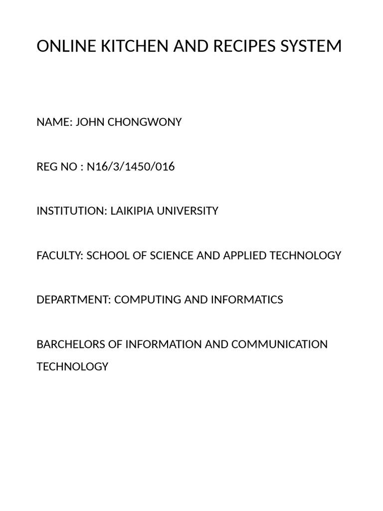 Online Kitchen and Recipes Documentation | PDF | Central Processing ...