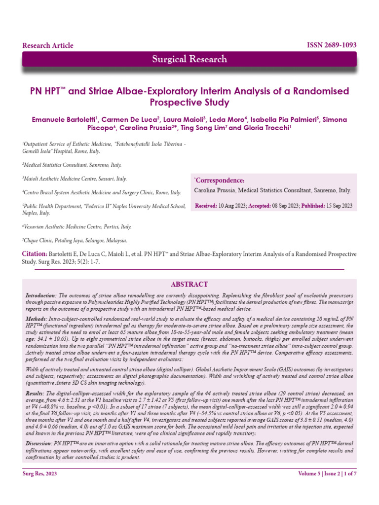 PN HPT™ and Striae Albae-Exploratory Interim Analysis of A Randomised ...