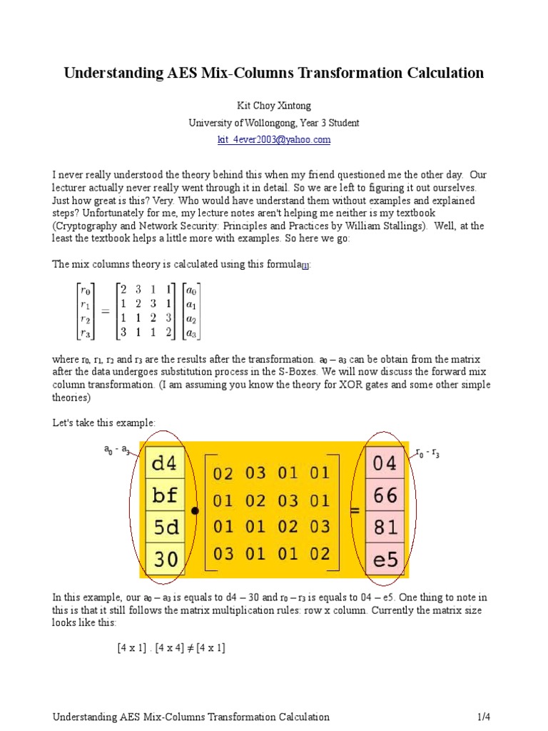 Mix Columns | Matrix (Mathematics) | Multiplication