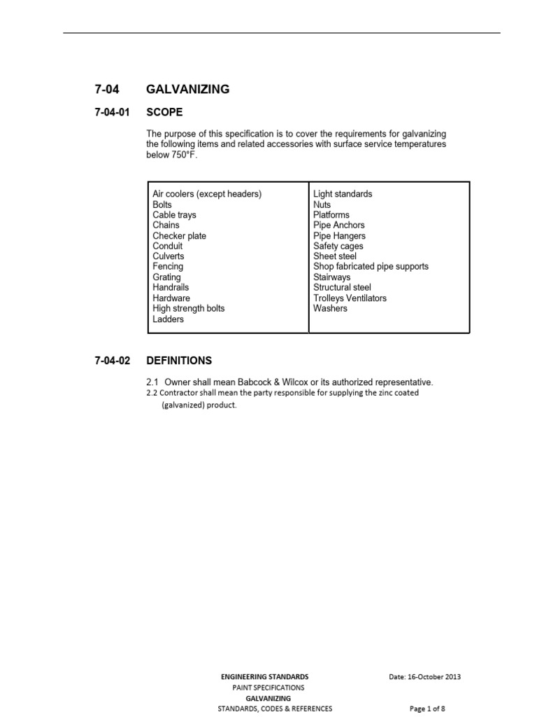 Project Standard 7-04 Paint Specifications - Galvanizing | PDF | Galvanization | Steel