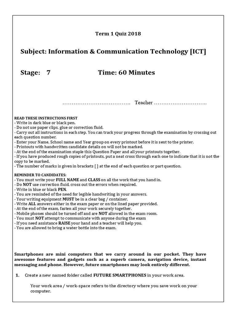 ICT Stage 7 Quiz: Future Smartphones | PDF | Smartphone | Computer File