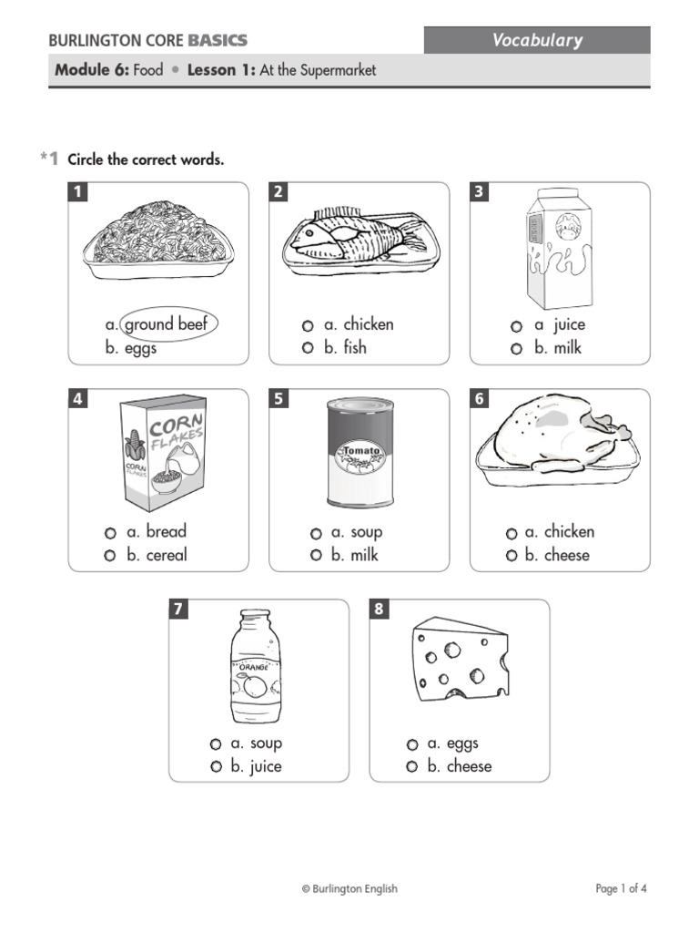 Food Exercise Pdf Foods