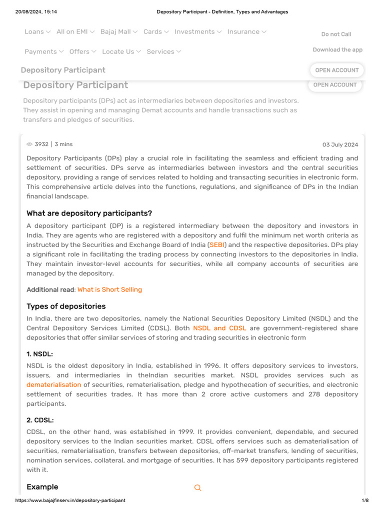 Depository Participant - Definition, Types and Advantages | PDF ...