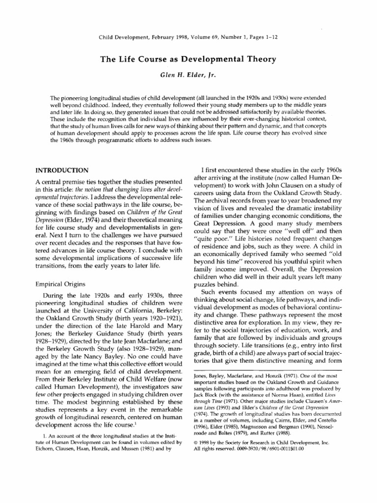 The Life Course As Developmental Theory | PDF | Adolescence | Child ...