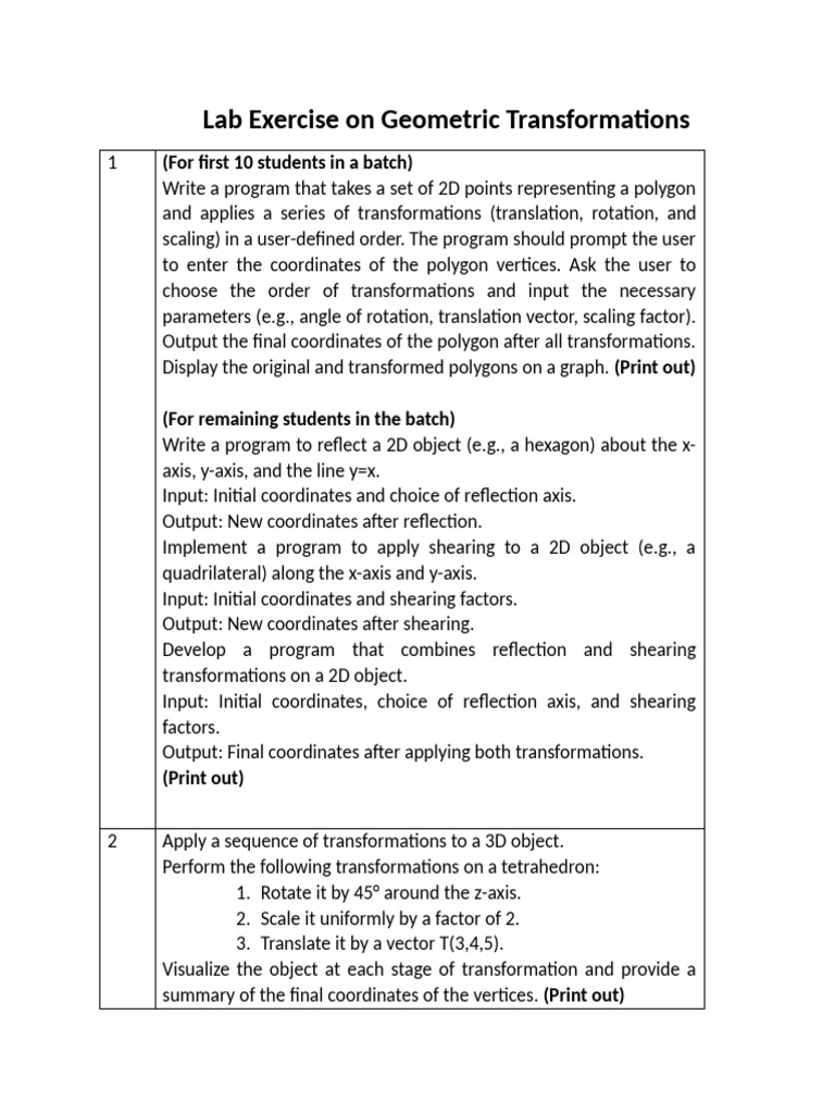 Geometric Transformations Lab Exercise | PDF | 2 D Computer Graphics ...