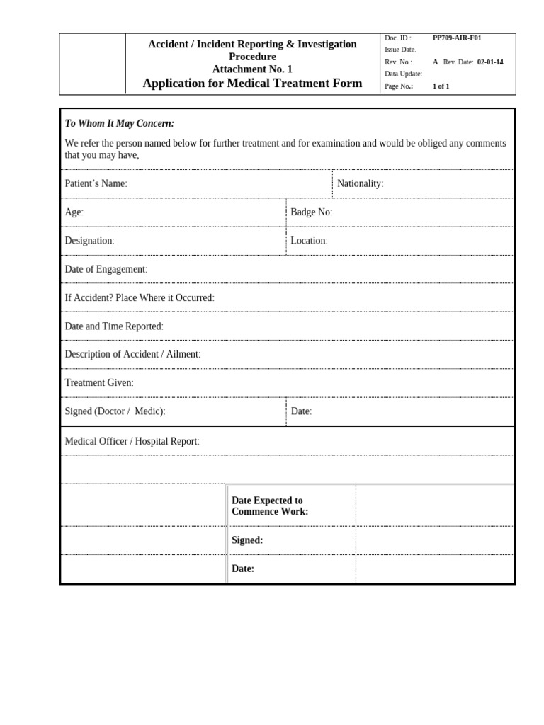Pp709-Air-F01 Application For Medical Treatment Form | PDF