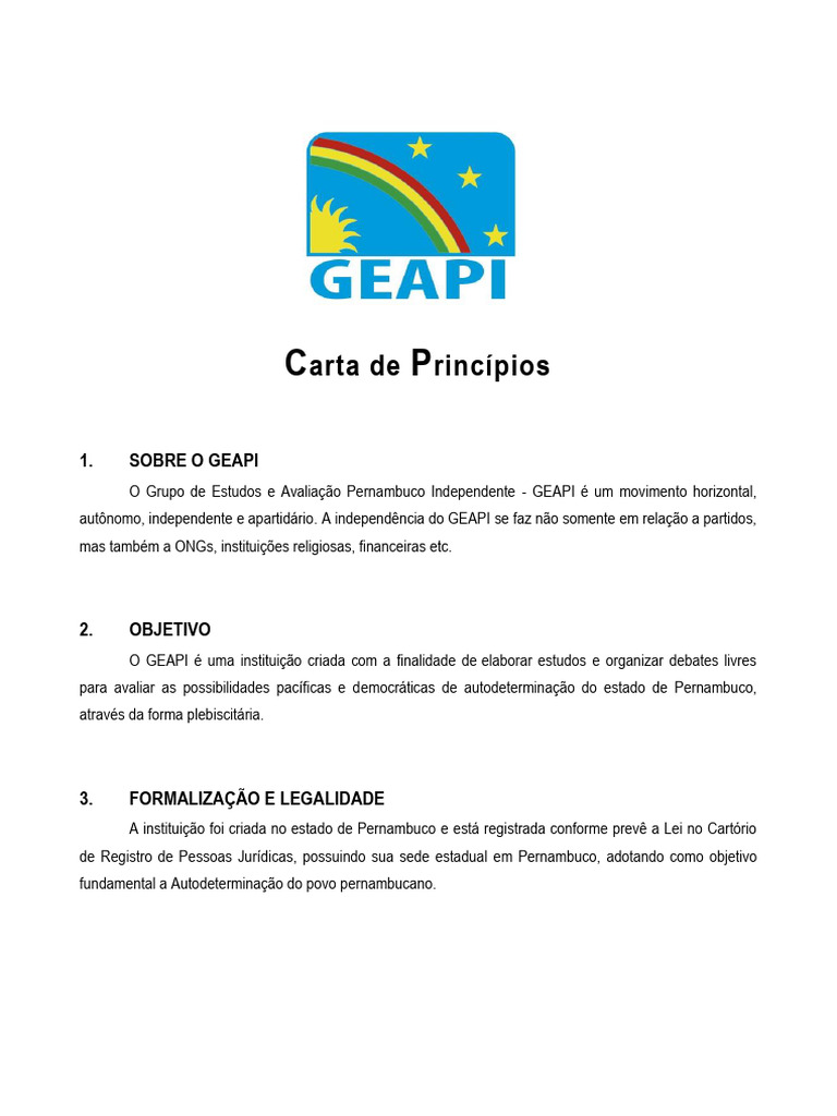 Carta de Princípios Geapi | PDF | Autodeterminação | Democracia