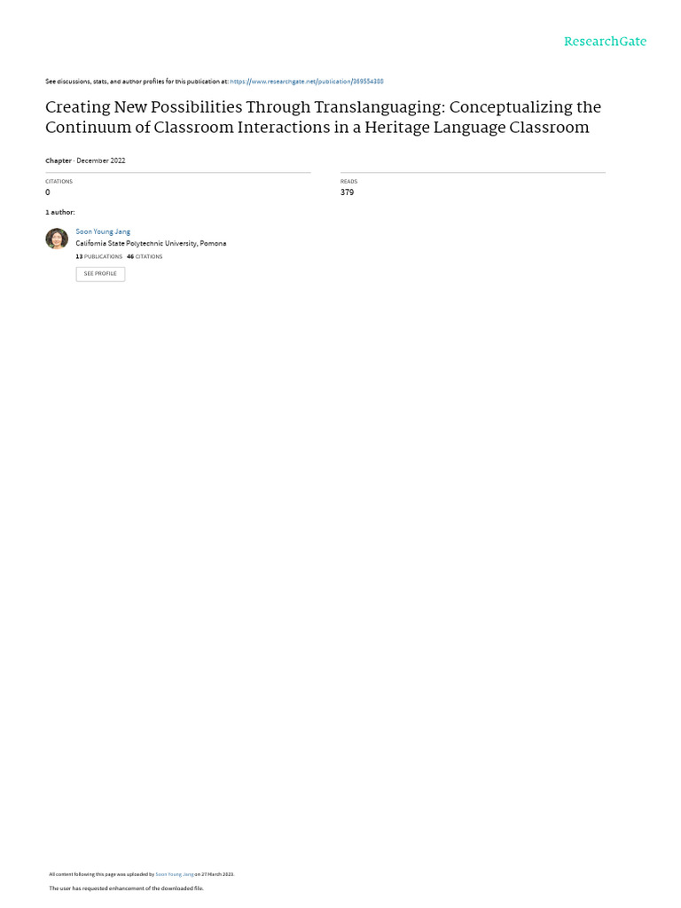 Creating New Possibilities Through Translanguaging: Conceptualizing The Continuum of Classroom ...
