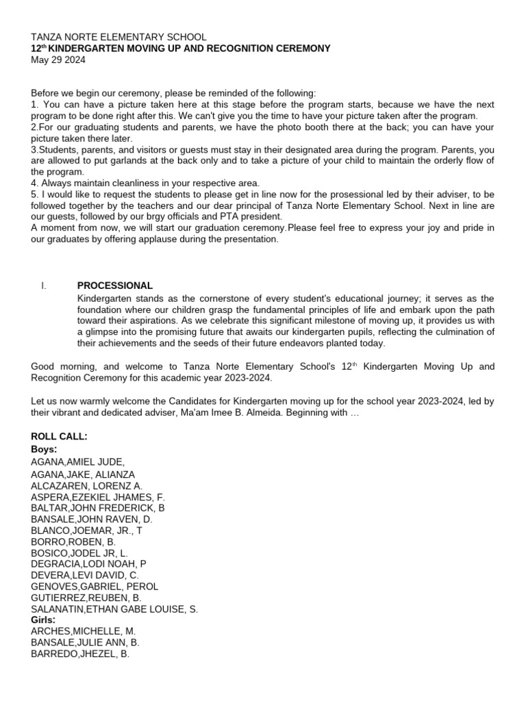 Kinder Moving Up 2024 SCRIPT | PDF