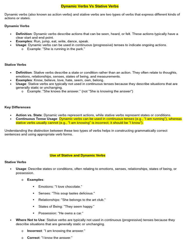 6.1.Dynamic verb vs static verb | PDF | Verb | Grammatical Tense