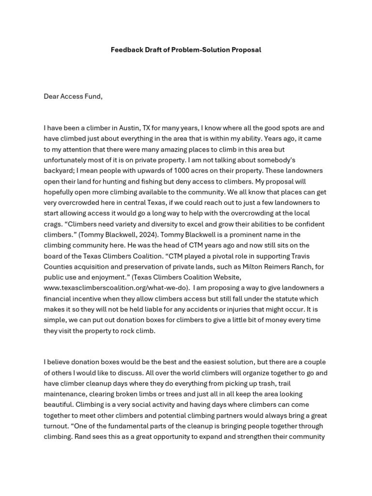 Feedback Draft of Problem-Solution Proposal (1) - 1 | PDF | Rock Climbing