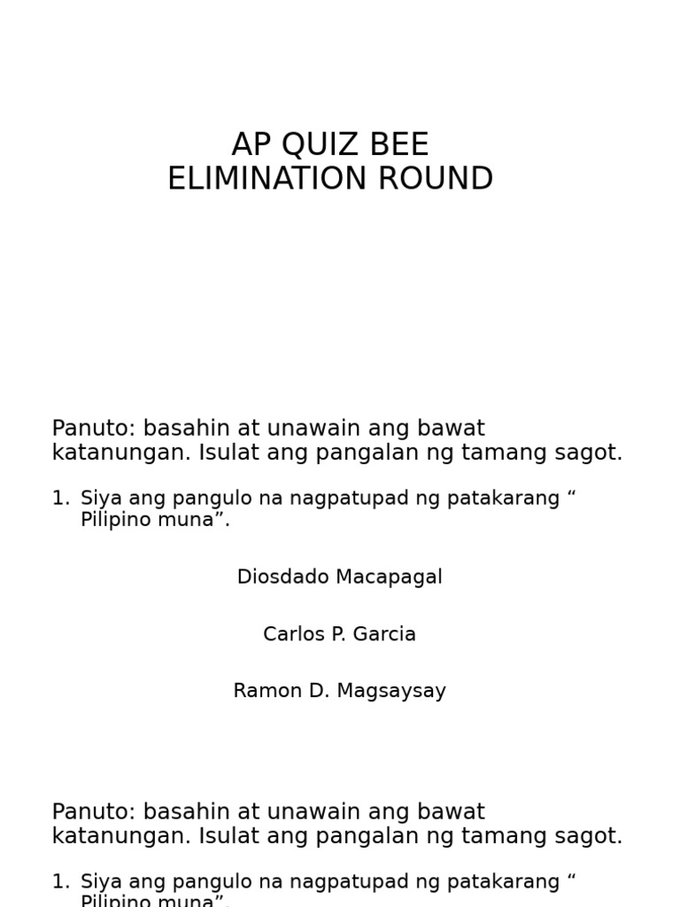 QUIZ BEE Sa AP | PDF