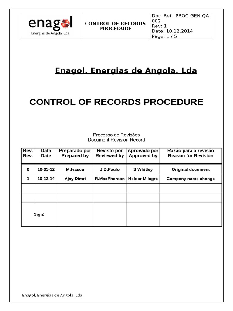 PROC-GEN-QA-002 Control of Records | PDF | Information Technology ...