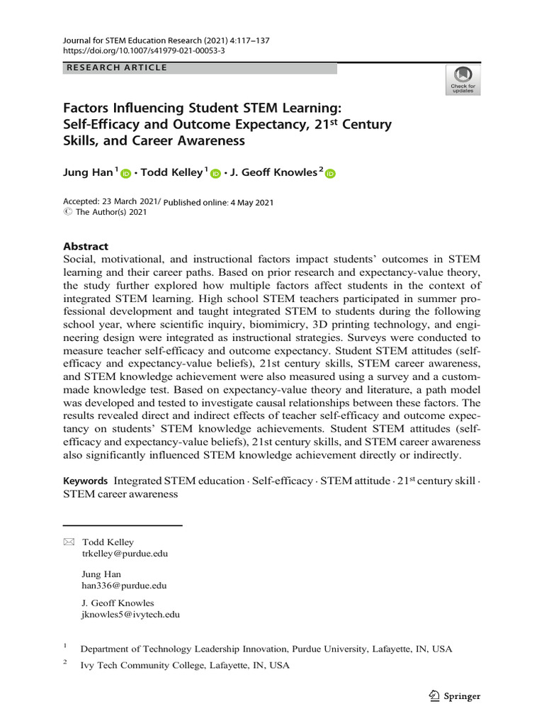 Factors Influencing Student STEM Learning - Self-Efficacy and Outcome ...