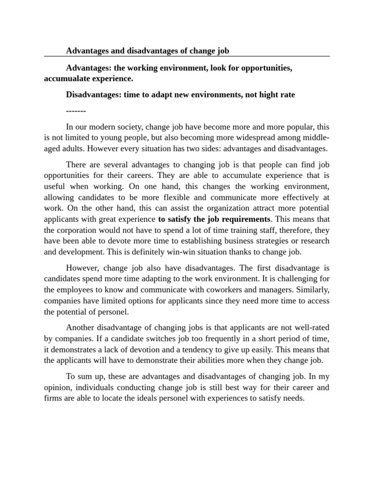 Pros and Cons of Changing Jobs | PDF