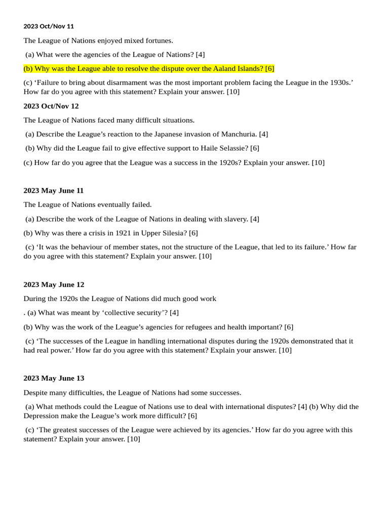 Chapter 2 PYQ F | PDF | League Of Nations | Conflicts