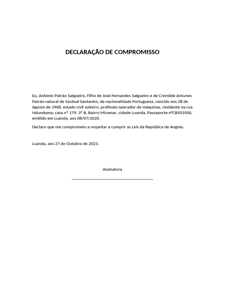 Declaração de Compromisso | PDF