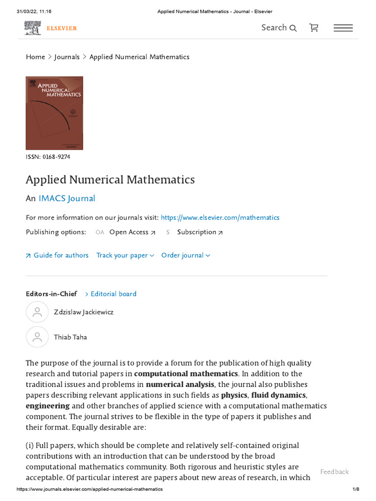 Applied Numerical Mathematics - Journal - Elsevier | PDF | Mathematics ...