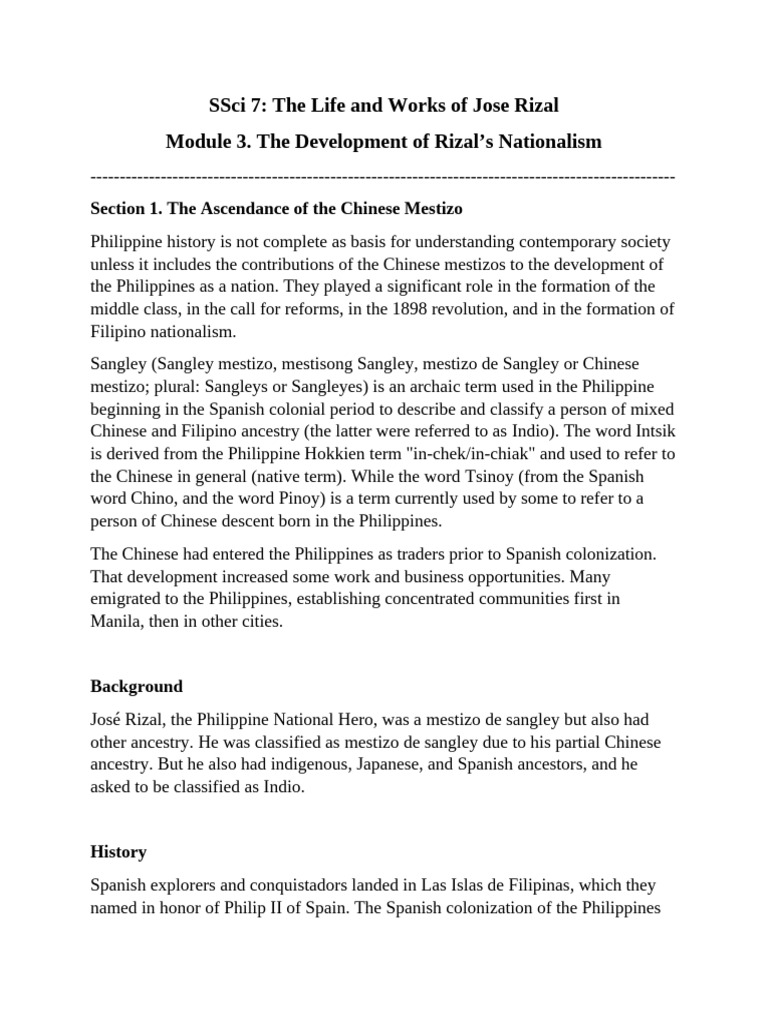 Module 3 - Development of Rizal's Nationalism | PDF