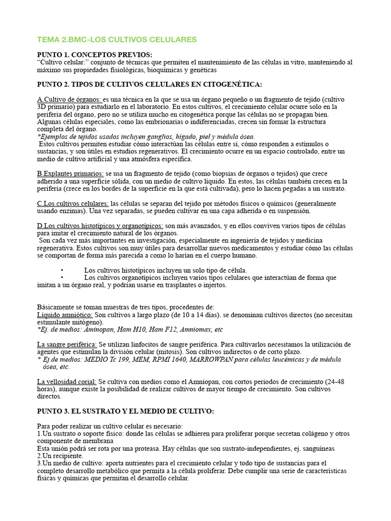 Tema 2 BMC | PDF | Cultivo de células | Biología Celular)