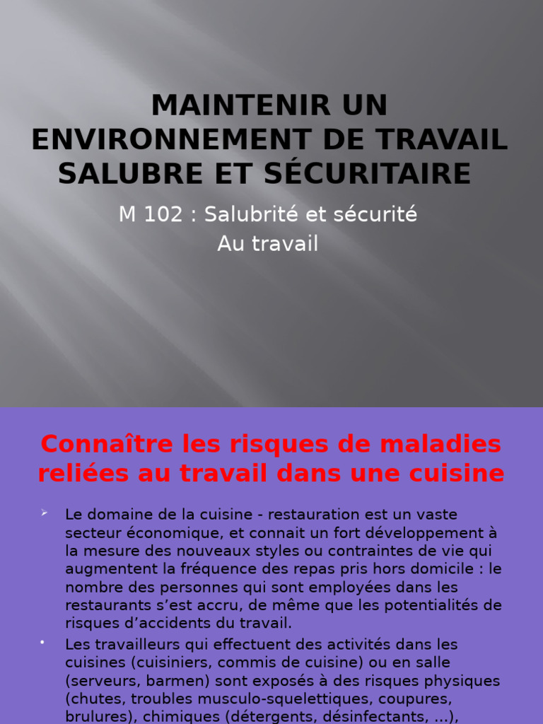 Maintenir Un Environnement de Travail Salubre Et Sécuritaire en Cuisine | PDF | Sécurité ...