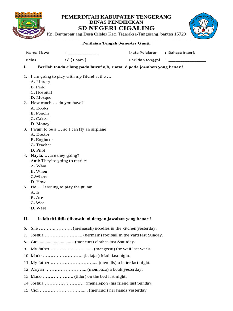 pts bahasa inggris kls 6 | PDF